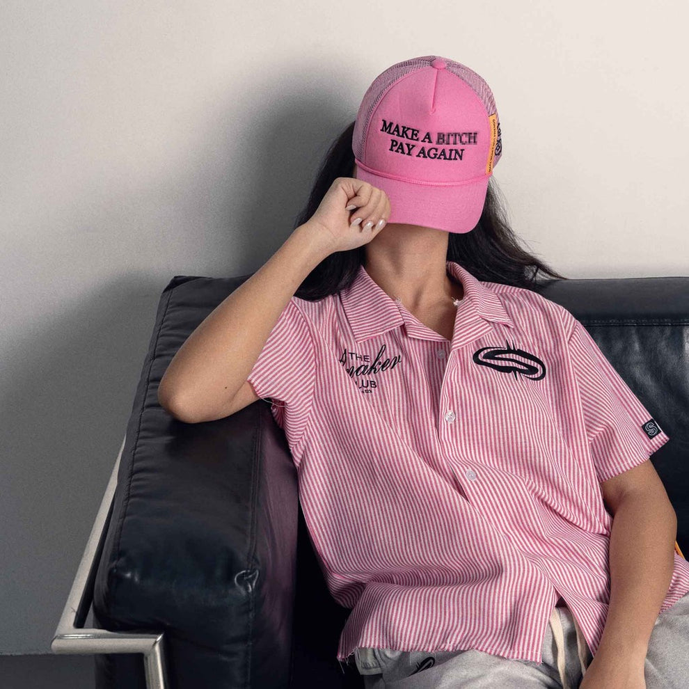 [SMAKER] White and pink striped linen shirt - IN SHAWTY WE DONT STRIPE ...