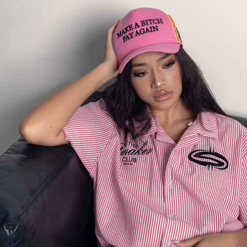 [SMAKER] White and pink striped linen shirt - IN SHAWTY WE DONT STRIPE ...